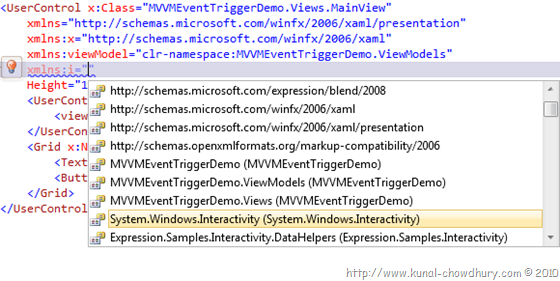 Using EventTrigger in XAML for MVVM – No Code Behind Code